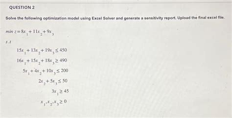 Solved Solve The Following Optimization Model Using Excel
