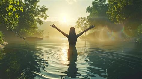 A Woman Is In The Water Her Arms Outstretched Premium Ai Generated Image