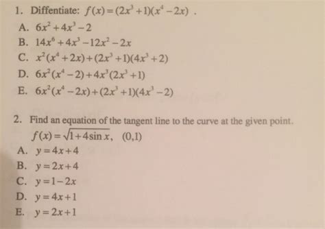 Solved Diffentiate Fx 2x 1x4 2x 6x2 4x3