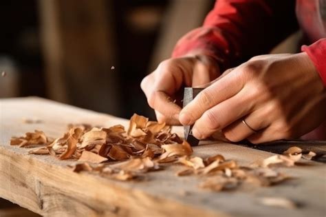 Premium AI Image Closeup Of Carpenter Hands At Workshop Measuring The