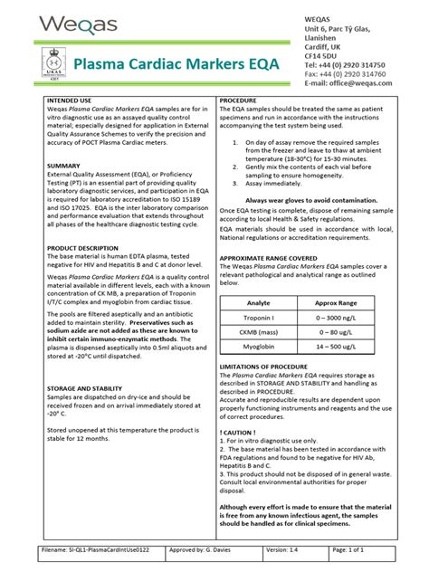 Weqas Troponin I Product Insert Pdf