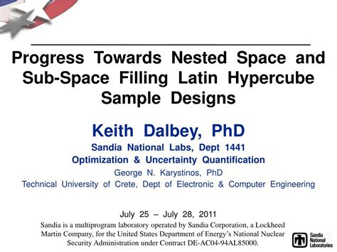 Ppt Progress Towards Nested Space And Sub Space Filling Latin Hypercube Sample Designs