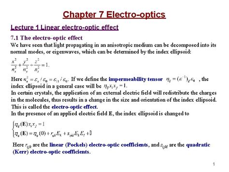 Chapter 7 Electrooptics Lecture 1 Linear Electrooptic Effect