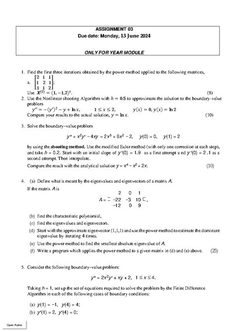 Apm3711 Assignment 03 Power Method And Nonlinear Shooting Algorithm