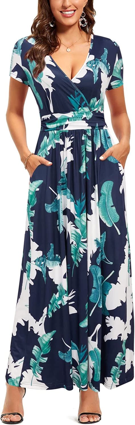 Ouges Womens Summer Spring Maxi Dress V Neck Shortlong Sleeve Ladies