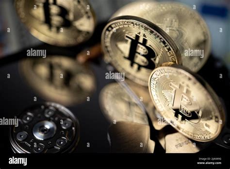 Bitcoin Reflecting On Hard Drive Platter Crypto Currency Mining