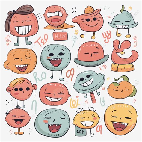 다른 얼굴과 표정을 가진 만화 일러스트 캐릭터의 형용사 클립 아트 귀여운 세트 벡터 만화 일러스트 세트 일러스트 벡터 일러스트 Png 일러스트 및 벡터 에 대한 무료