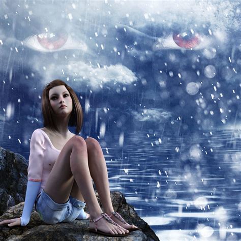 무료 이미지 공상 디자인 소녀 보기 비애 고통 푸른 물 여자 아름다움 하늘 레이디 사진술 장난 흑발 햇빛 Cg 삽화 컴퓨터 벽지 긴 머리