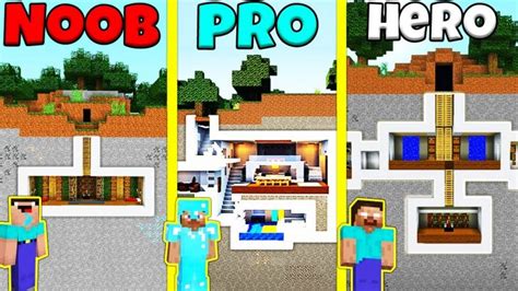 Minecraft Battle Noob Vs Pro Vs Herobrine Underground House Build