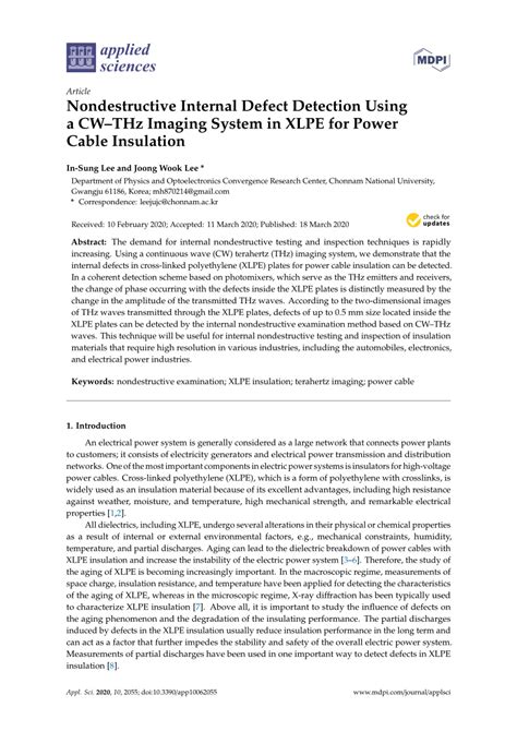 Pdf Nondestructive Internal Defect Detection Using A Cwthz Imaging System In Xlpe For Power