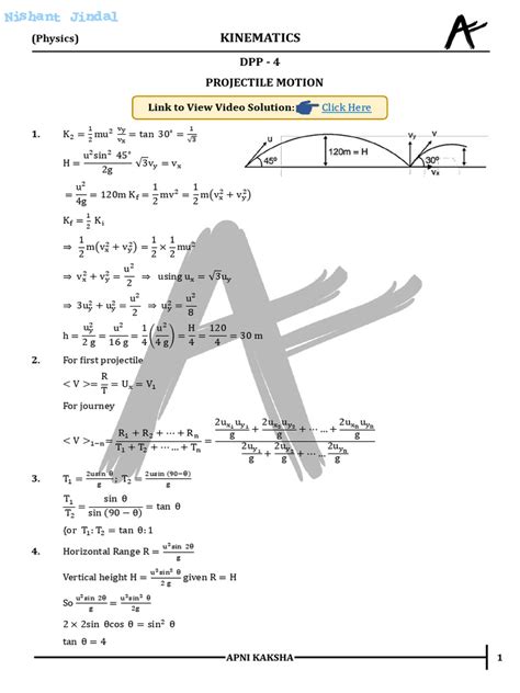 Dpp 04 Video Solution Kinematics Projectile Mot Nj 247 Pdf
