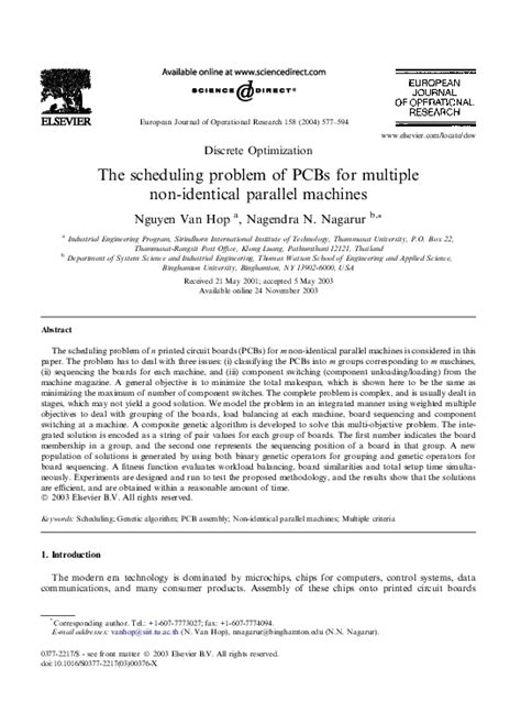 Pdf The Scheduling Problem Of Pcbs For Multiple Non Identical