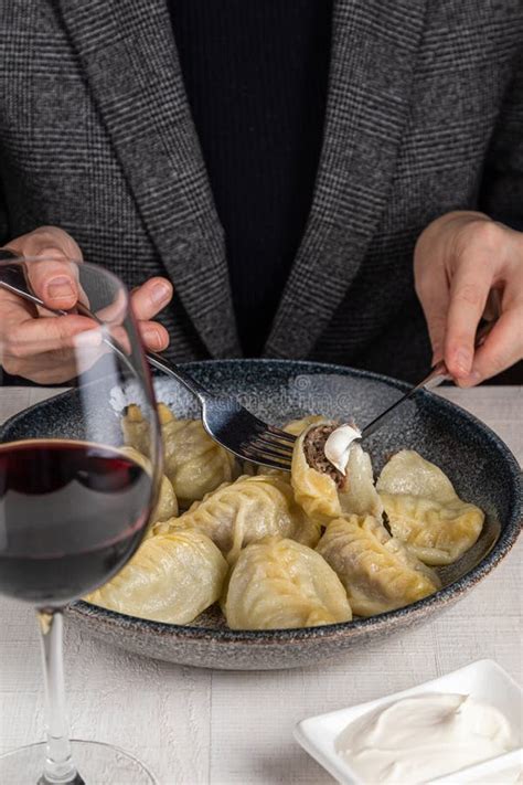 Russian Dumplings Pelmeni With Cooking In Hot Water White Plate With