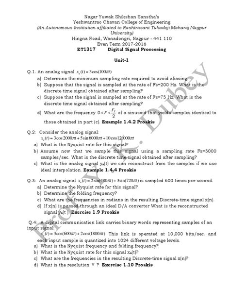 assignment i dsp pdf sampling signal processing