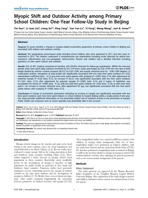 Myopic Shift And Outdoor Activity Among Primary Pdf Myopia