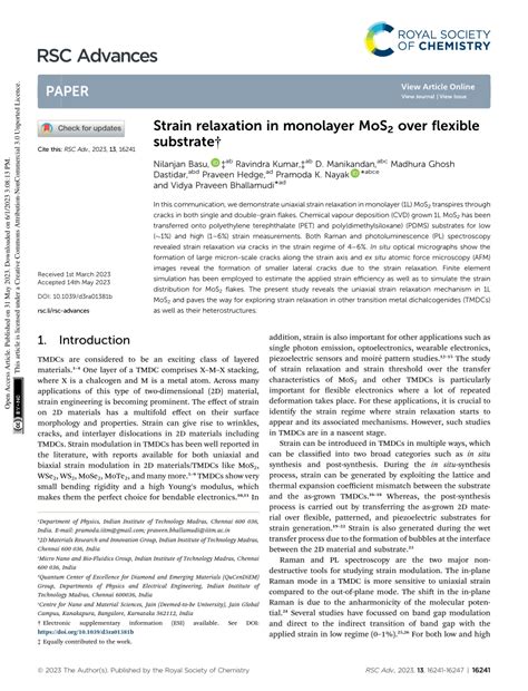 Pdf Strain Relaxation In Monolayer Mos 2 Over Flexible Substrate