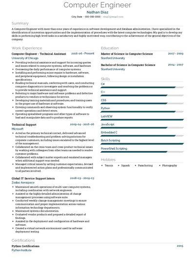 Computer Engineer Resume Examples 3 Samples VisualCV