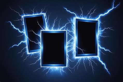 Blue Electric Lightning Frames With Thunderbolt Effect In Rectangular