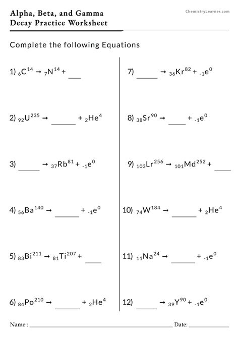Alpha Beta And Gamma Decay Equations Worksheet Mastering Nuclear