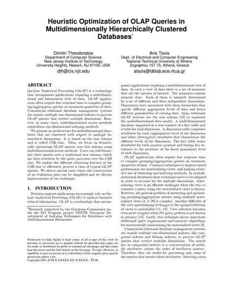 Pdf Heuristic Optimization Of Olap Queries In Multidimensionally