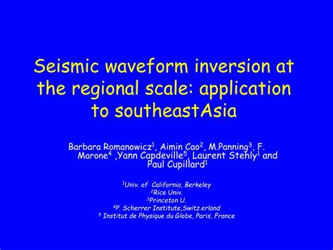 Ppt Seismic Waveform Inversion At The Regional Scale Application To
