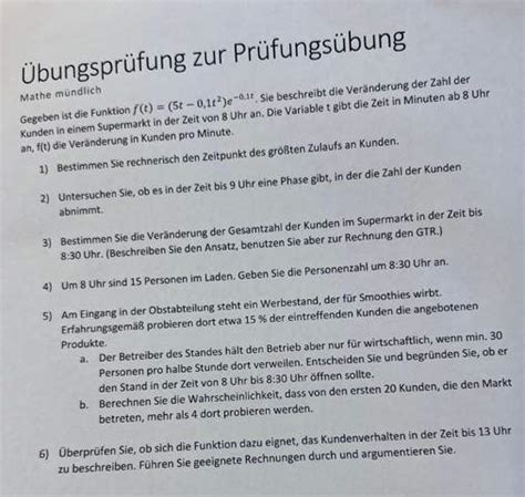 Sos Mathe Abi Mündliche Prüfung E Funktion Mathematik Abitur