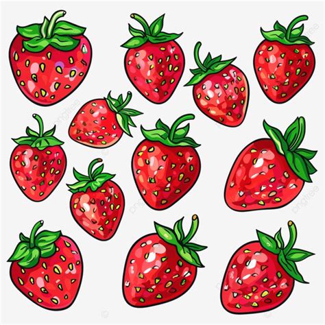 Small Vector Strawberry Flat Doodle Clipart All Objects Are Repainted