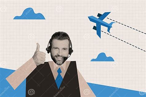 Trend Artwork Sketch 3d Collage Of Young Staff Airline Operator Show
