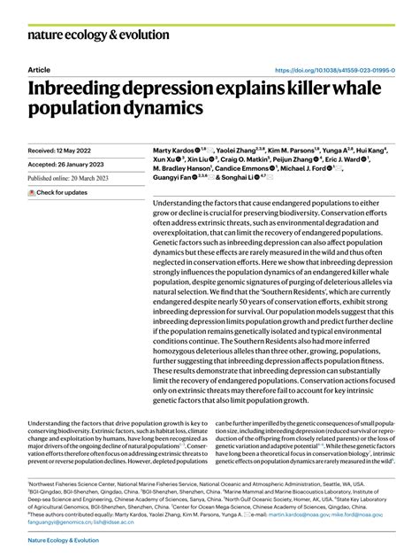 Pdf Inbreeding Depression Explains Killer Whale Population Dynamics
