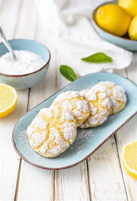 Delicious Citrusy Snack Crunchy Lemon Crinkle Cookies Coated With
