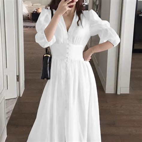 Элегантное Длинное белое женское платье сексуальное с разрезом V образный вырез с оборками