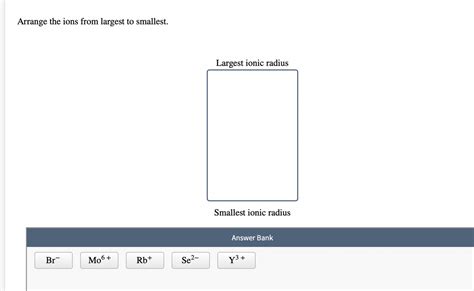 Answered Arrange The Ions From Largest To… Bartleby