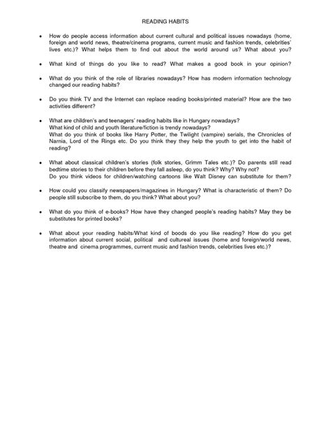 Reading Habits Pdf