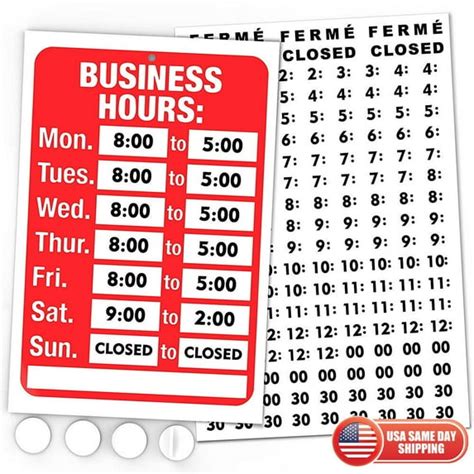 Open Closed Signs Kit Business Hours Store Office Operation Window Glass Door