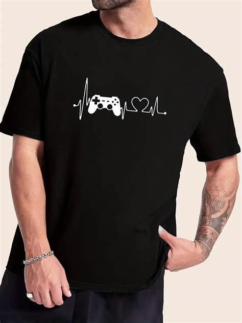 Plus Size Mens Game Heartbeat Casual Trendy Graphic Print Temu New