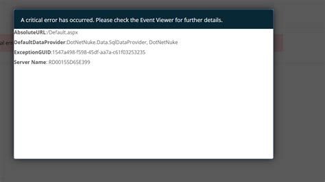 A Critical Error Has Occurred Please Check The Event Viewer For