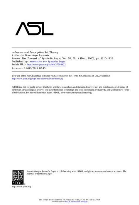 Pdf ω Powers And Descriptive Set Theory Dokumentips