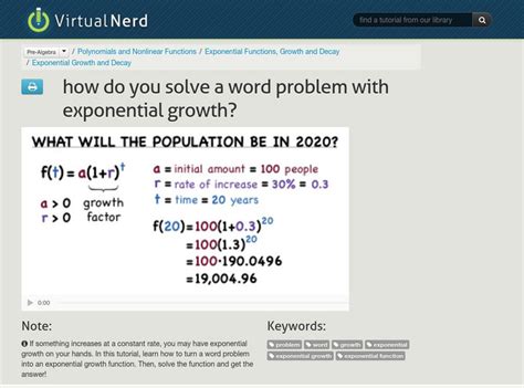 Virtual Nerd How Do You Solve A Word Problem With Exponential Growth