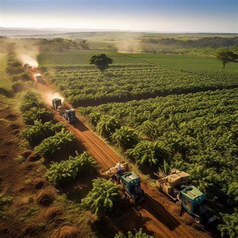Visão aérea da colheita mecanizada de café no brasil Foto Premium