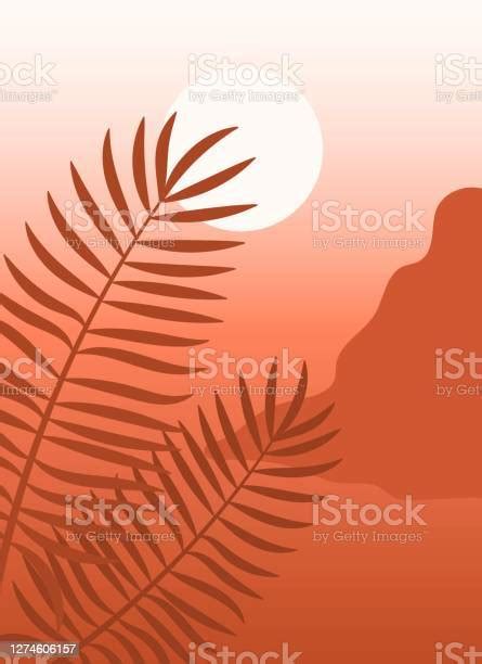 풍경과 추상적 인 배경 산과 태양 모던한 스타일로 제작된 미적 미니멀한 아트 프린트 따뜻한 파스텔 색상 그래픽 프린트에 대한