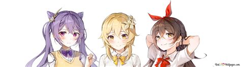 Collage Anime Girls Keqing Lumine And Amber Genshin Impact 4k