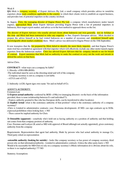 Tutorial Exercise No 8 Tute 8 Answ Week 8 Q1 Mick Is Company