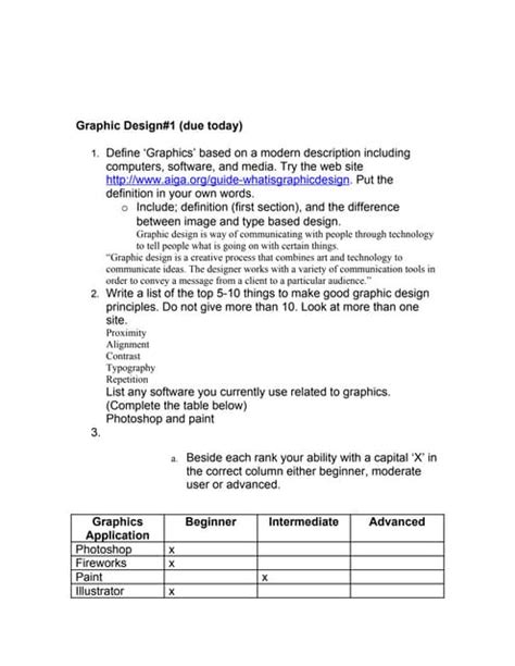Graphic Design 1 Graphics Basics Doc