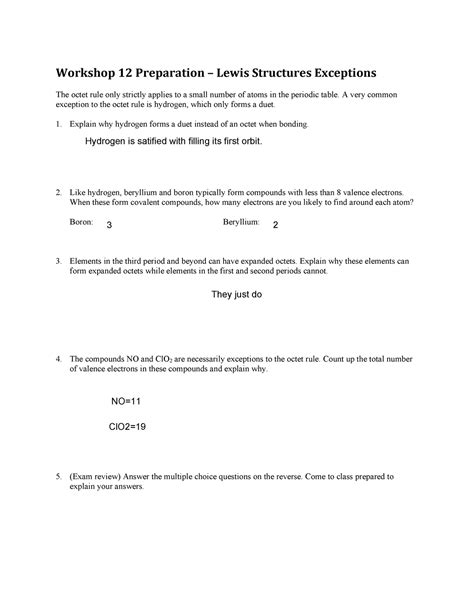 Workshop 12 Preparation Lewis Structures Exceptions And Exam Review Fall 2020 Workshop 12