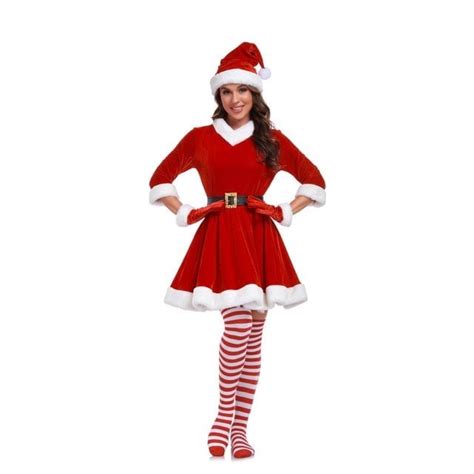 Mrs Claus Costume For Women 5pcs Adult Miss Clause Santa Dress