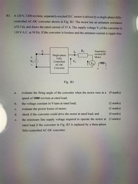 solved b3 a 120 v 1200 rev min separately excited d c