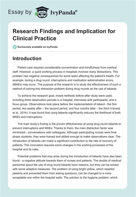 Research Findings And Implication For Clinical Practice 728 Words Assessment Example
