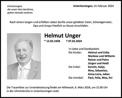 Trauer Helmut Unger Teckbote Trauerportal