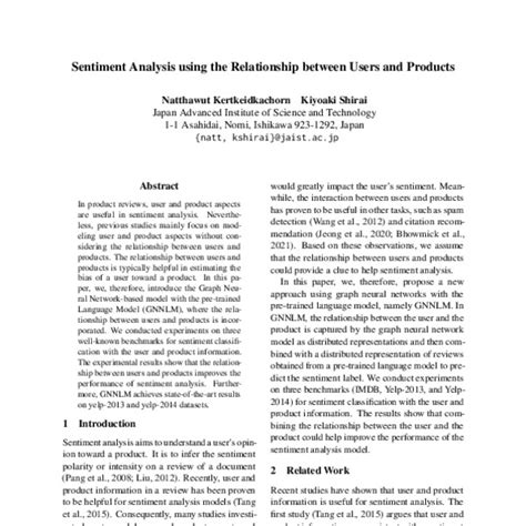 Sentiment Analysis Using The Relationship Between Users And Products
