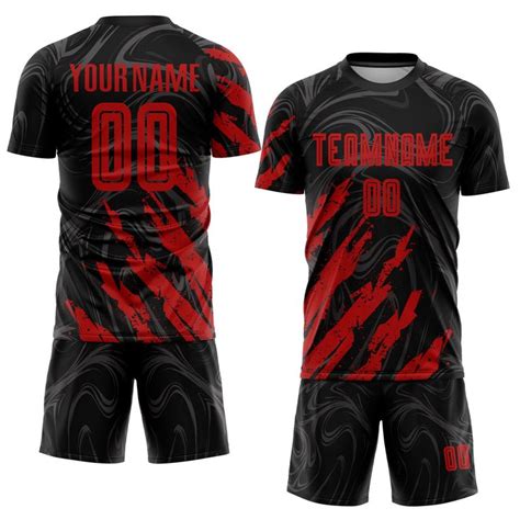 Custom Black Red Sublimation Soccer Uniform Jersey Soccer Shirts